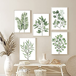 Tevxj 9PCS Botanical Plant Wall Art Prints Green Plant Wall Decor Boho Herb Wall Decor Pictures Minimalist Wall Art Photo Prints for Living Room Kitchen Leaves (8"x10", Unframed)