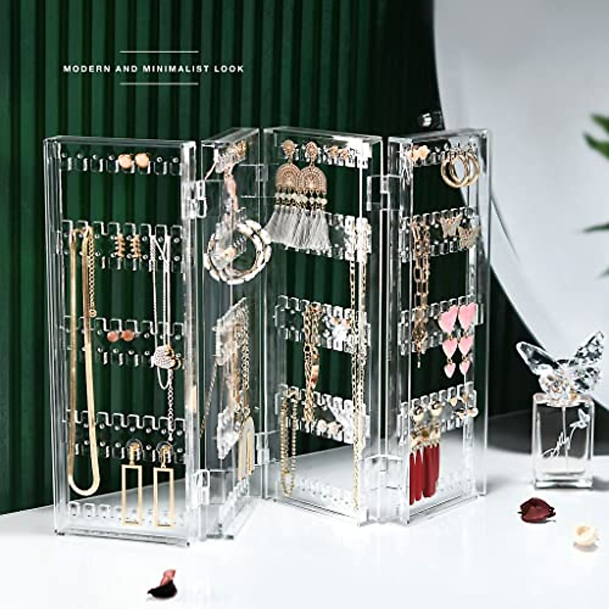 Sagler Jewelry Organizer - 6-Tier Earring Holder Rack For 140 Pairs - Compact Stand For Jewelry - Clear Acrylic Necklace Holder - Foldable & Freestanding Table Top Jewelry Holder - 11.57x4.8x3.46