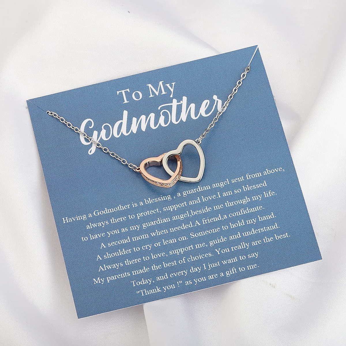 LQRI Godmother Necklace To My Godmother Gift Christian Jewelry Two Connected Heart Necklace Gift from Goddaughter Godson (godmother necklace)