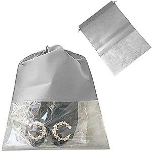 Medsuo 3pcs Breathable Large Non-Woven Drawstring Travel Shoe Bag with Transparent Slot for Men and Women for Boots High Heel Shoes and Sandals (Light Grey)