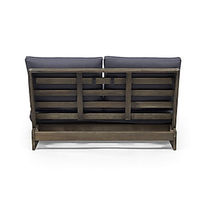 GDFStudio Outdoor Acacia Wood Loveseat with Cushions, Gray and Dark Gray