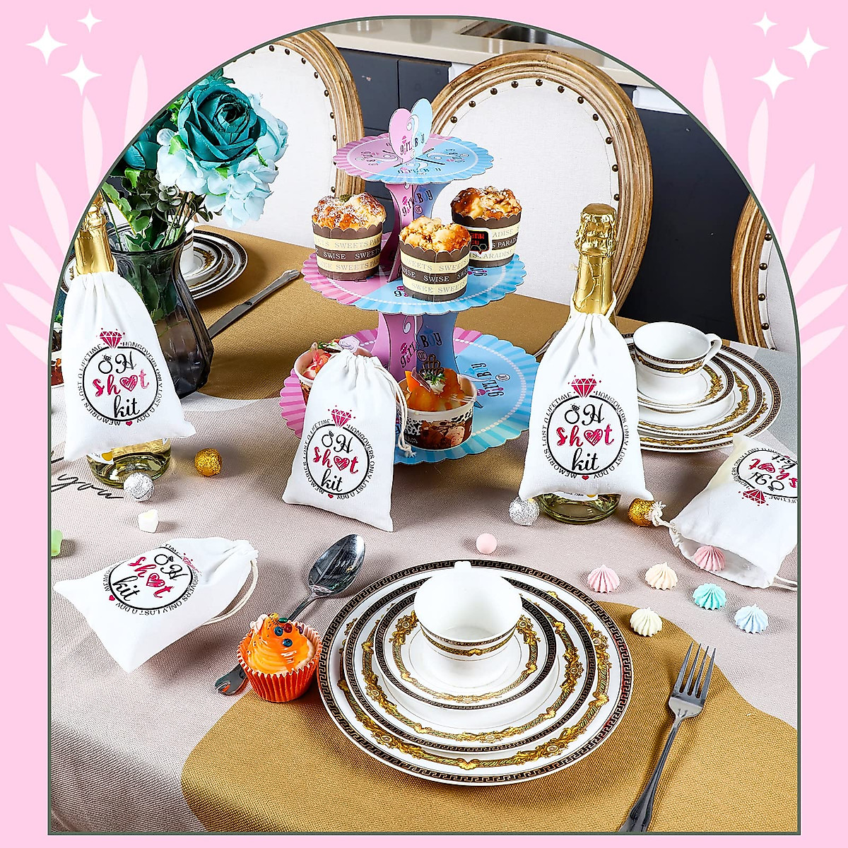 Shappy 20 Pieces Wedding Large Hangover Bag, 5 x 7 Inches Bachelorette Hangover Bag Kit Party Muslin Drawstring Survival Kit Pouch Party Favor Bags Hang Over Bag Kits for Bridal Showers