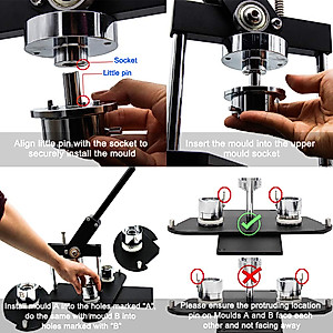 ChiButtons Button Maker Kit 25mm (1") Badge Press Machine-B400 + 25mm Round Die Moulds + 500 Set Button Components + Adjustable Circle Cutter (Black-New)