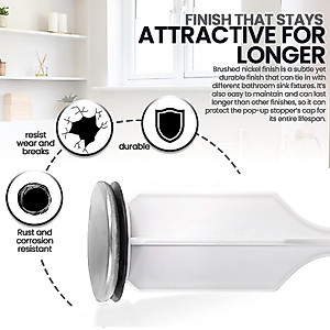 Calvana (2-Pack) Bathroom Sink Pop-Up Stoppers - with Brushed Nickel Finish - Fits Most Pop-Up stoppers Design 1-3/8” Cap Outer Diameter, 4-1/2 Overall Height - with 2 Mounting Holes and Gasket Seal