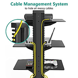 WALI Floating Entertainment Center Shelves, Holds Up to 17.6lbs, TV Shelf with Strengthened Tempered Glasses for DVD Players, Cable Boxes, Games Consoles, TV Accessories (CS303B), 3 Shelf, Black