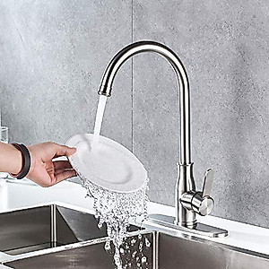 Kohonby Single Handle Kitchen Faucet Stainless Steel Brushed Nickel，Modern High Arc Kitchen Sink Faucet, Commercial Bar Sink Faucet One Hole with Deck