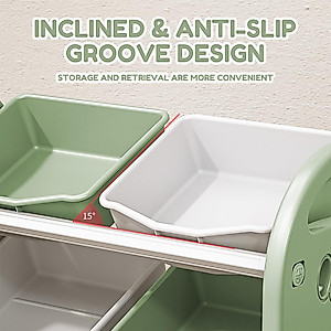 Kids Toy Organizer with 6 Storage Bins,Children Toys Storage Organizer for Books, Building Blocks, School Materials,Green