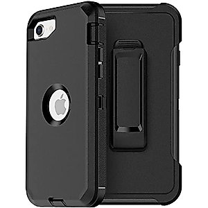 MXX iPhone SE 2022 / SE 2020 Heavy Duty Protective Case with Screen Protector [3 Layers] Rugged Rubber Shockproof Protection Cover & Rotating 360 Degree Belt Clip for Apple iPhone SE 2020 2022(Black)