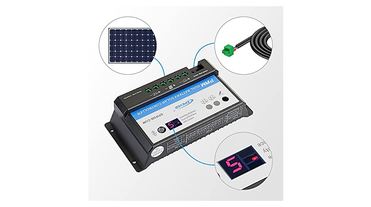 Dual Battery Solar Charge Controller - 20A for RVs & Boats