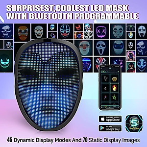 wishplan Led Mask With Face Transforming，Programmable APP Digital Smart LED Light Up Face Mask for BoyWithUke Kid Adults Men's Halloween Party Costume DJ Cosplay Masquerade Gift