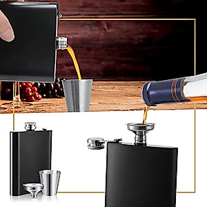 16 Packs Hip Flask for Liquor Matte Black 8 oz Stainless Steel Hip Flask Leakproof Flask Set with 16 Funnel and Shot Cups for Men Women Drinking Cocktail Whiskey Wine Wedding Groomsman Party Supply
