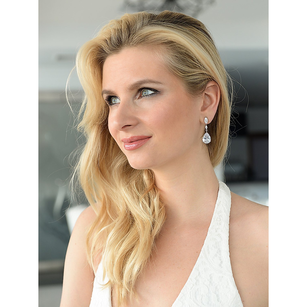 Mariell Cubic Zirconia Crystal Teardrop Dramatic Size Dangle Bridal Earring with Platinum Plating for Wedding, Bridesmaid, Prom Jewelry Gift
