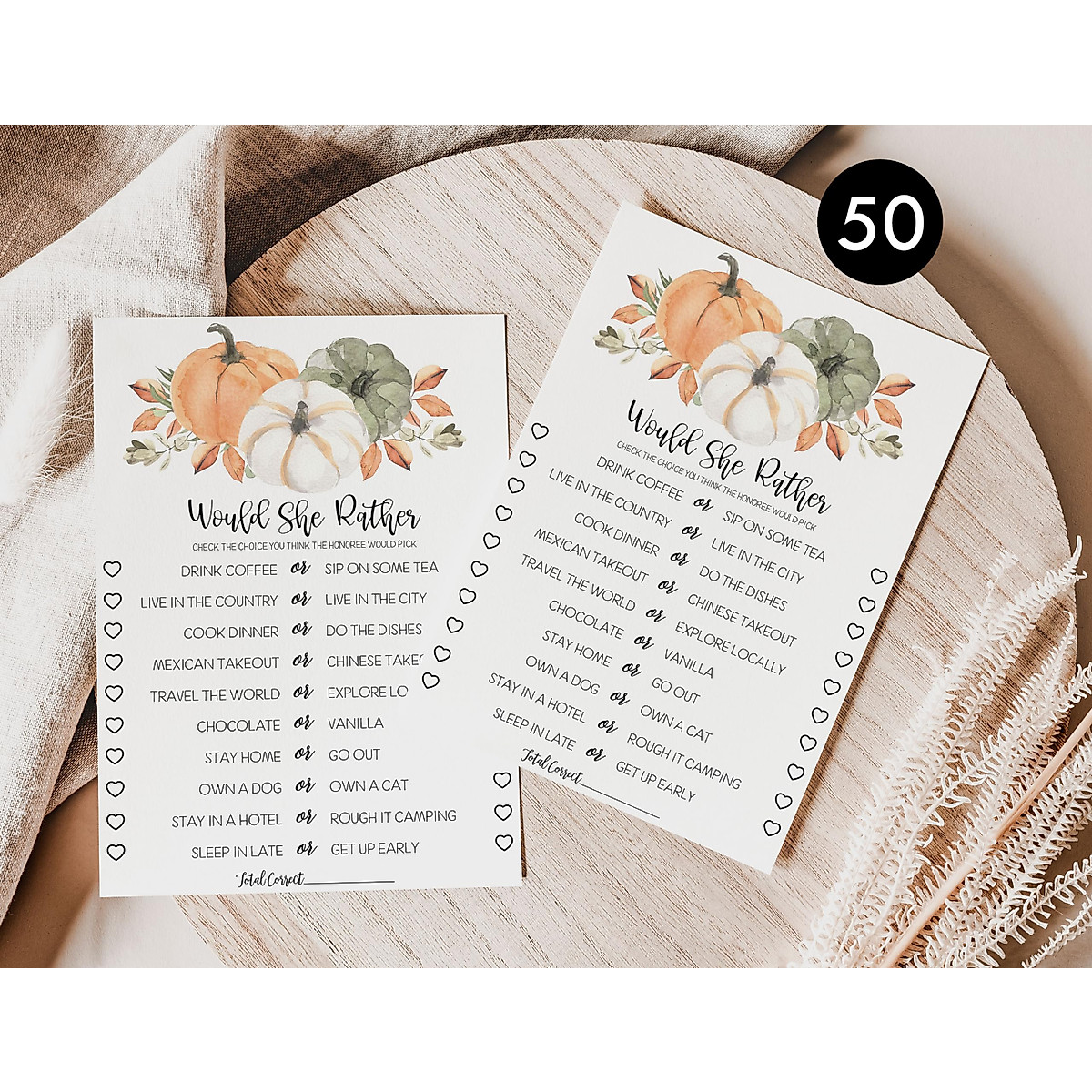 All Ewired Up 50 Would She Rather (50-Cards) Fun Baby Shower Game Activity, Bridal Shower, Bachelorette, Gender Neutral Boy or Girl, Pumpkin, Autumn