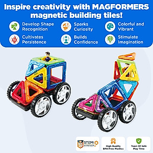 Magformers Vehicle Wow Set (16-pieces) Magnetic Building Blocks, Educational Magnetic Tiles Kit , Magnetic Construction STEM Toy Set includes wheels