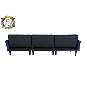 Zushule Convertible Sectional Couch with Chaise Lounge for Living Room, comfy Velvet fabric L-Shaped reversible reclining sofa with 3 seats and pillows, for small apartment and spaces - (Navy Blue)