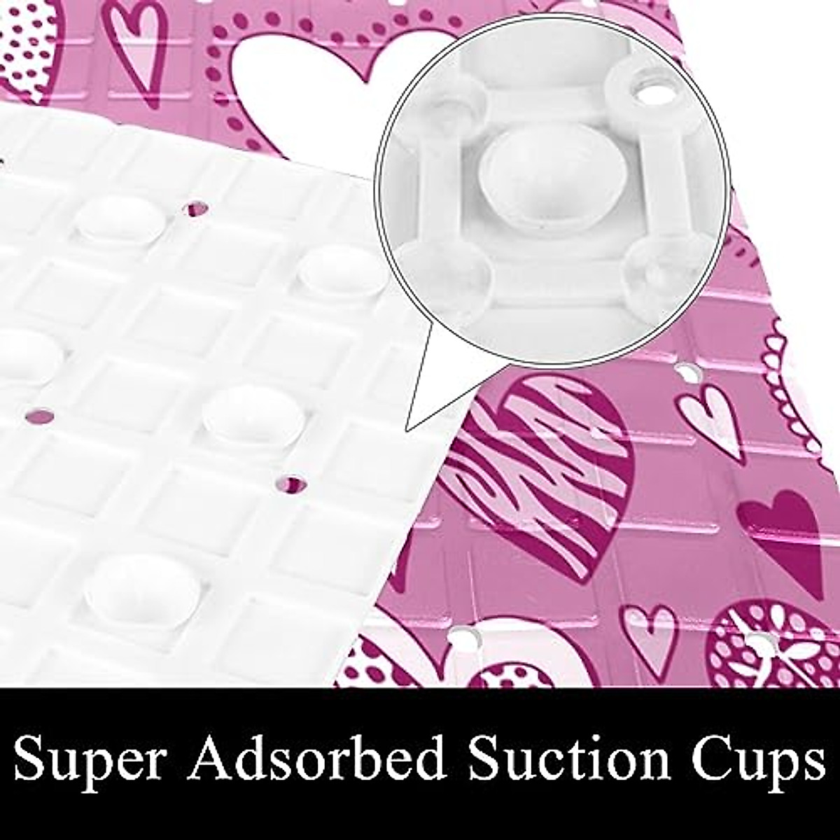 Bath Tub Shower Mat - Anti-Slip PVC Material 15.1x26.8 in, Gentle Cushioning Quick Drying Suction Cups Reliable Solution - Valentine's Day Pattern Non-Slip Floor Mat