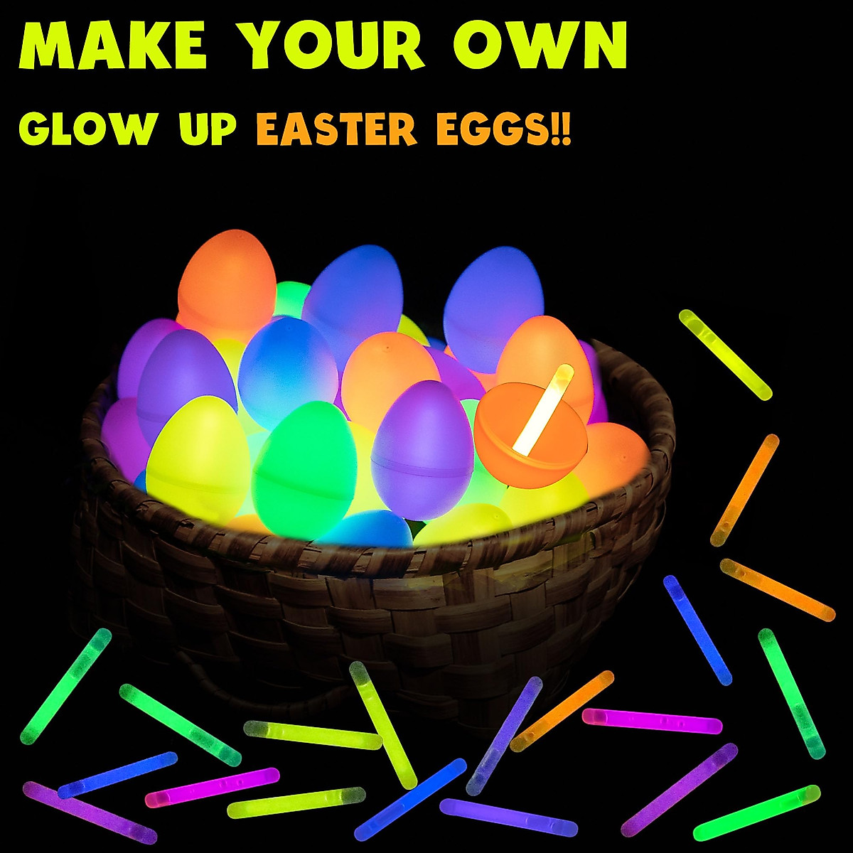 POPGIFTU 120 Mini Glow Sticks(1.96"), Glow-in-the-dark Easter Halloween Party Favors, Tiny Glow Sticks for Halloween Easter Eggs Decorations