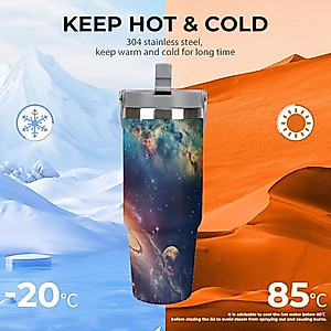 BWQJKUO Large Capacity Car Cup 30 Oz Stainless Steel Universe Galaxy Outer Space Printed Travel Mug Leak-proof Flip Straw Tumbler with Handle,keeps Cold Or Ho