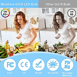 winshine GU10 LED Bulb, 50W Halogen Equivalent, 5000K Daylight, GU10 Light Bulbs Halogen Replacement for Track Lighting, MR16 Shape 2 Prong Base, 120°Beam Angle 550LM 120V CRI85+ Non-Dimmable 6 Pack
