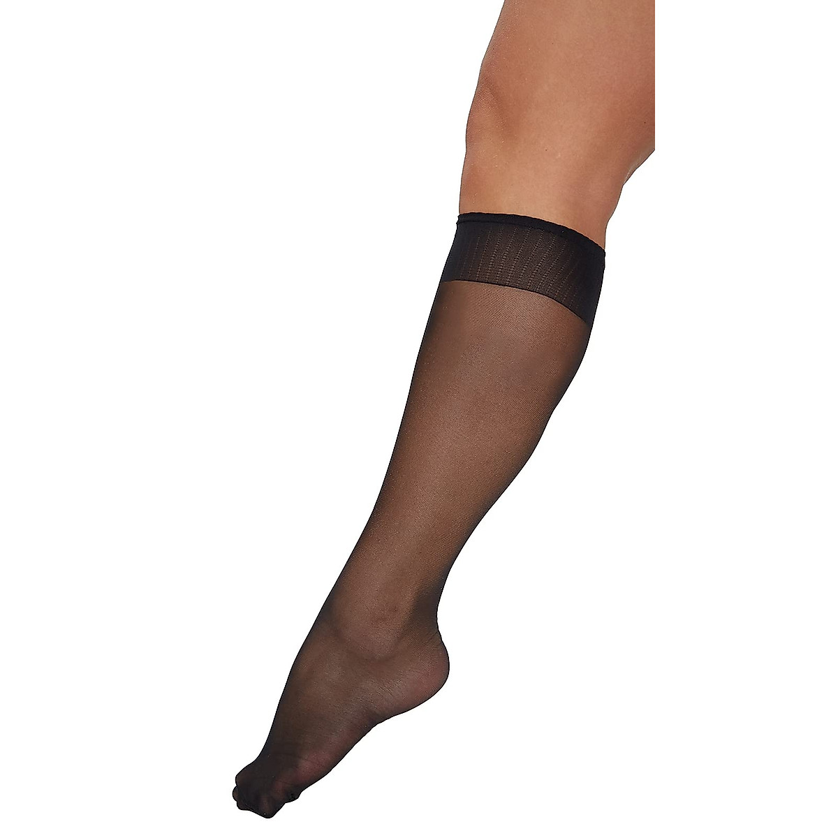 MANZI Plus Size Lady's Knee High Sheer Stockings for Women 6 Pairs Pack(Black,XL-XXL)