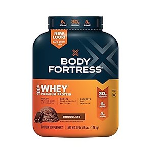 Body Fortress Super Advanced Whey Protein Powder, Chocolate, 60g Protein & 12g BCAAs Per 2 Scoops, Muscle Gain & Recovery, Immune Support with Vitamins C & D, 3.9lbs (Packaging May Vary)