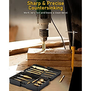 WENHUALI 16Pcs Drill Bit Set with Case, Including Titanium Coated 3Pcs Step Drill Bit, 6Pcs Countersink Drill Bits, 6Pcs High Speed Steel Twist Drill Bits for Metalworking, Woodworking, Hole Drilling