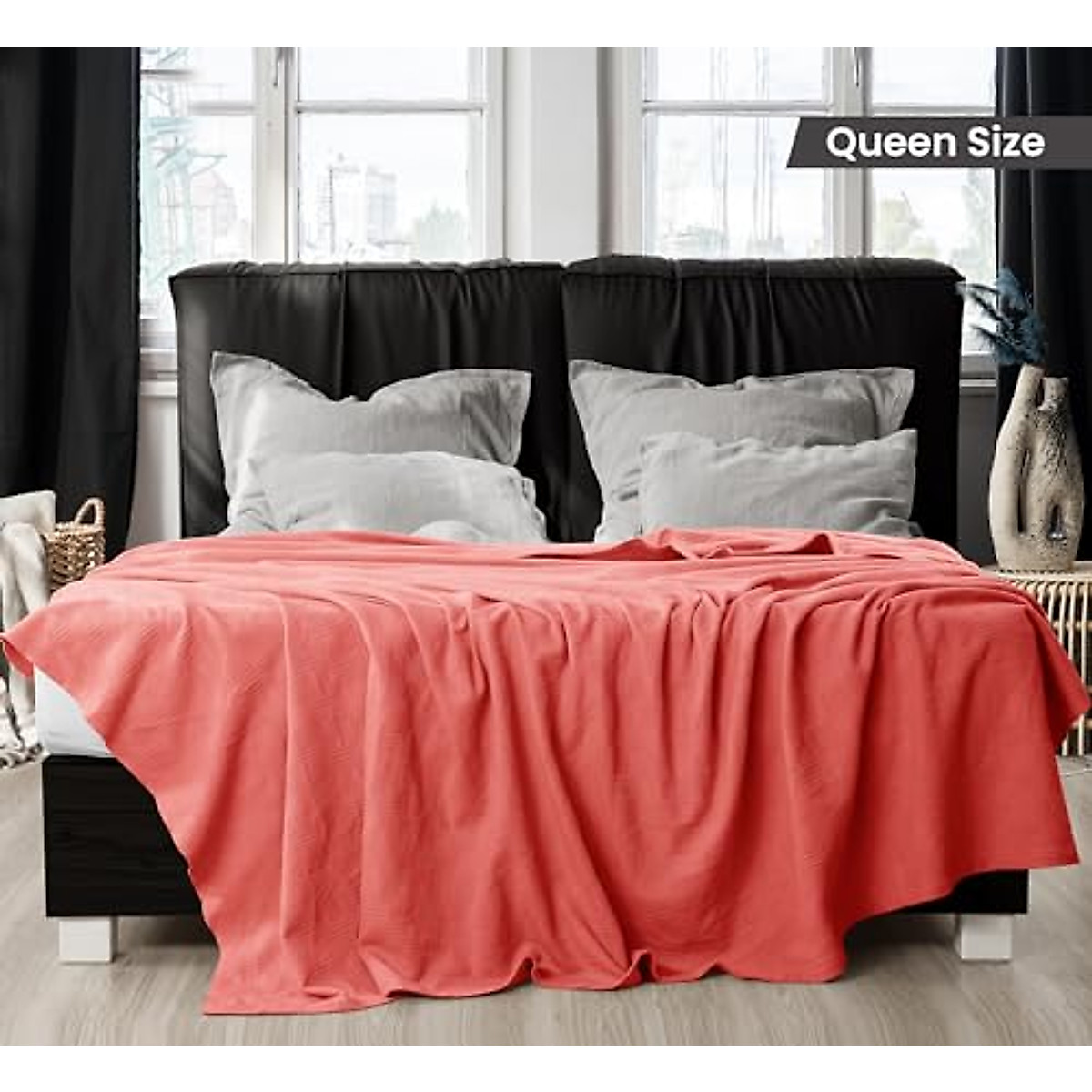 Utopia Bedding Coral 100% Cotton Blanket [Queen Size - 90x90 Inch] 350GSM Lightweight, Soft and Breathable Thermal Blanket for All Seasons