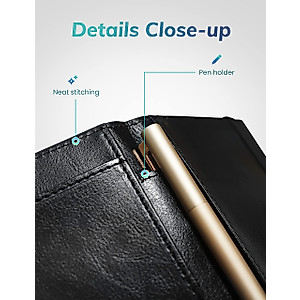 Yarnic Checkbook Cover for Personal Checkbook, Checkbook Holder with Pen Holder & Built-in Clear Plastic Divider for Duplicate Checks (Black & Rose Gold)