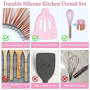 Arquiel Pink Kitchen Utensil Set with Holder, 22 Pcs Silicone Cooking Utensils Set for Nonstick Cookware, Heat Resistance Spatula Set, Stainless Steel Kitchen Gadgets Utensils Set, Gifts for Mom