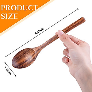 HAKSEN 8 Inch Wooden Spoon Set, 6PCS Oval Wooden Mixing Spoons Long Handle Spoons Nonstick Japanese Style Kitchen Utensils for Home Kitchen Cooking Stirring Sauce Coffee Soup Iced Tea Coconut Bowl Pot