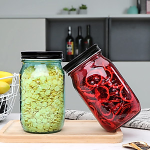 QAPPDA 32 OZ Glass Jars with Lids Set of 12,Colorful Wide Mouth 1000ML Glass Mason Jar with Airtight Lid,Durable Glass Food Storage Canning Jars for DIY Crafts,Dry Food,Jams,Preserving