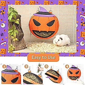 JanYoo Rabbit Hay Feeder Halloween Guinea Pig Accessories Hay Bag Hanging Rack for Small Animal Chinchilla(Pumpkin)