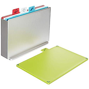 Joseph Joseph Index Plastic Cutting Board Set with Storage Case Color-Coded Dishwasher-Safe Non-Slip, Small, Silver