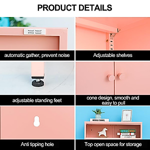 Fumedo 2 Door Metal Storage Accent Cabinet for Bed Room,Living Room,Home,Hotel,Office,Garage,Kitchen,2-Tier,1 Removable Shelf,7.1''H Open Top Space. (Pink)