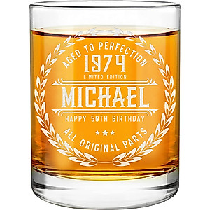 50th Birthday Gifts for Men - Personalized Whiskey Glass - Old Fashioned Funny Novelty 50 Year Old Man Gift Ideas - 50th Decorations for Dad, Husband, Friend - 50th Birthday Present for Him 1974 Gift