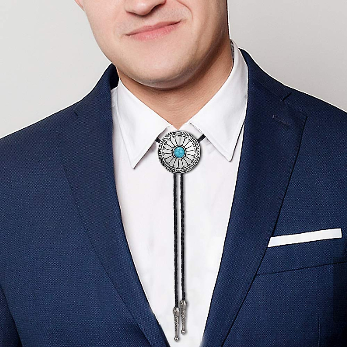 THUNARAZ 4Pcs Bolo Tie for Men Western Leather Necktie Cow Skull Bolo Tie Halloween Costume Accessories Necktie Men Women