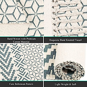 Pauwer Cotton Area Rug Set 2 Piece Washable Printed Cotton Rugs with Tassel Hand Woven Fringe Cotton Rug Runner for Kitchen, Living Room, Bedroom, Laundry Room, Entryway