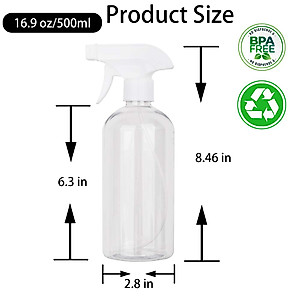 UUJOLY 16.9 oz Plastic Spray Bottle Trigger Empty Spray Bottles Clear Refillable Container for Water, Essential Oils, Hair, Cleaning Products, Adjustable Head Sprayer and Stream (2 Pack)