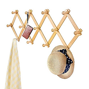Prairie Star Wooden Wall Hanger Expandable Coat Rack Accordion Design 13 Peg Hooks Storage Caps,Purses,Hats,Scarves,Mug,Towels,Umbrella Accessories