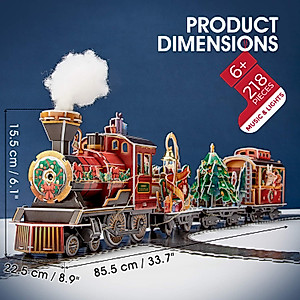3D Puzzles for Adults Kids LED Christmas Train Sets for Under Christmas Tree, Musical Steam Santa Express Christmas Decorations with Lights, Christmas Decor Model Kit, Gifts for Women Men, 218 Pieces