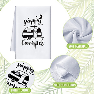 Vesici 4 Pcs Camping Kitchen Towels Camper Dish Towels Set White Kitchen Hand Towels Retro RV Camping Car Fun Theme Dish Towels and Dish Cloth for Farmhouse Sayings Quotes Tea Towels for Women