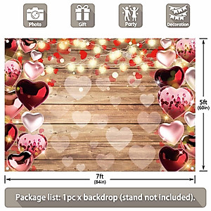 Swepuck 7x5ft Valentine's Day Photography Backdrop Wood Red Love Heart Background Wedding Bridal Shower Party Decorations Mother's Day Photo Banner
