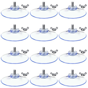 Quzzil Suction Cups with Screws 4 mm Thread Transparent PVC Suction Cup with Screw Hook 2 Inch Diameter Butterfly Wing Nut Clear Sucker Suction Cup with Cap for Kitchens Offices Bathroom (12 Sets)