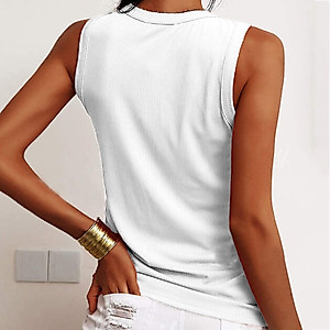 Padaleks Womens Tops Short Sleeve V Neck Button Up Slim Waffle Knit Tunic Tank Shirts Summer Sleeveless Blouses White