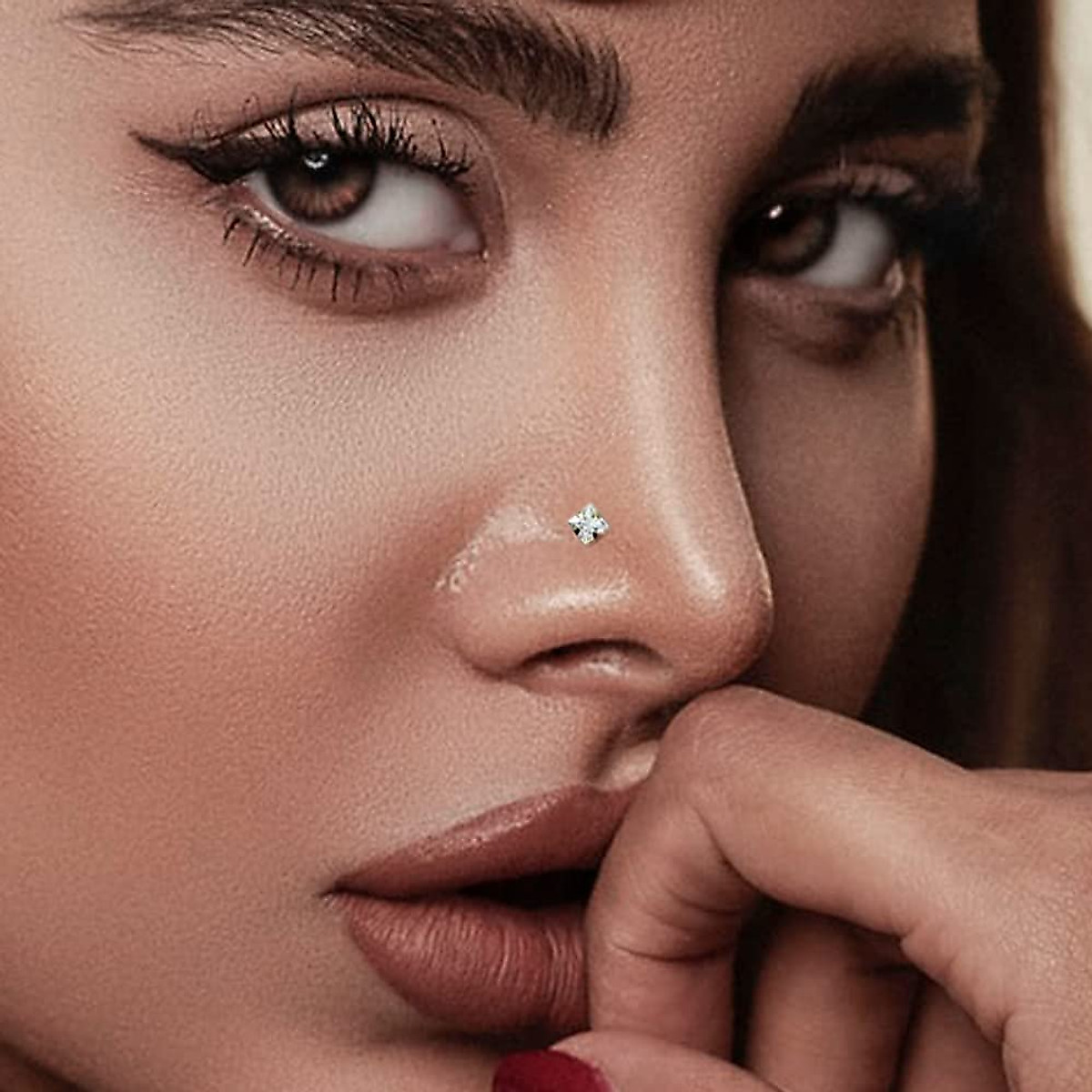 14K Solid Yellow Gold with 1.5MM Square Gem Ball End Nose Pin Body jewelry