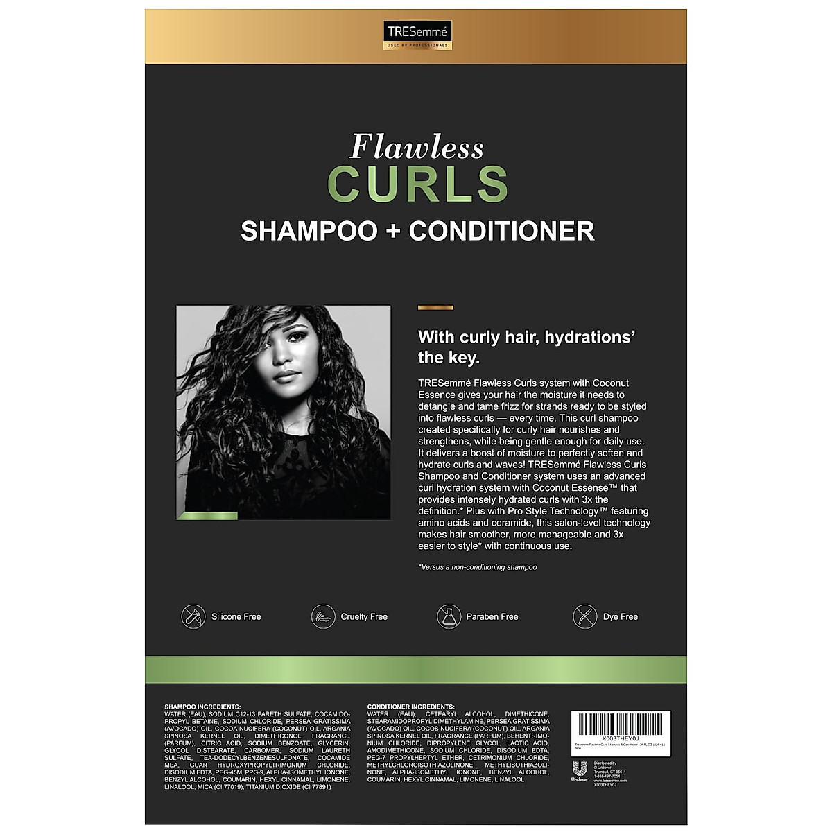 TRESemmé Flawless Curls Shampoo and Conditioner Set, Curly Hair Products with Coconut Oil Leaves Curls Defined, Sulfate Free, Frizz Free, 28 Fl Oz Ea