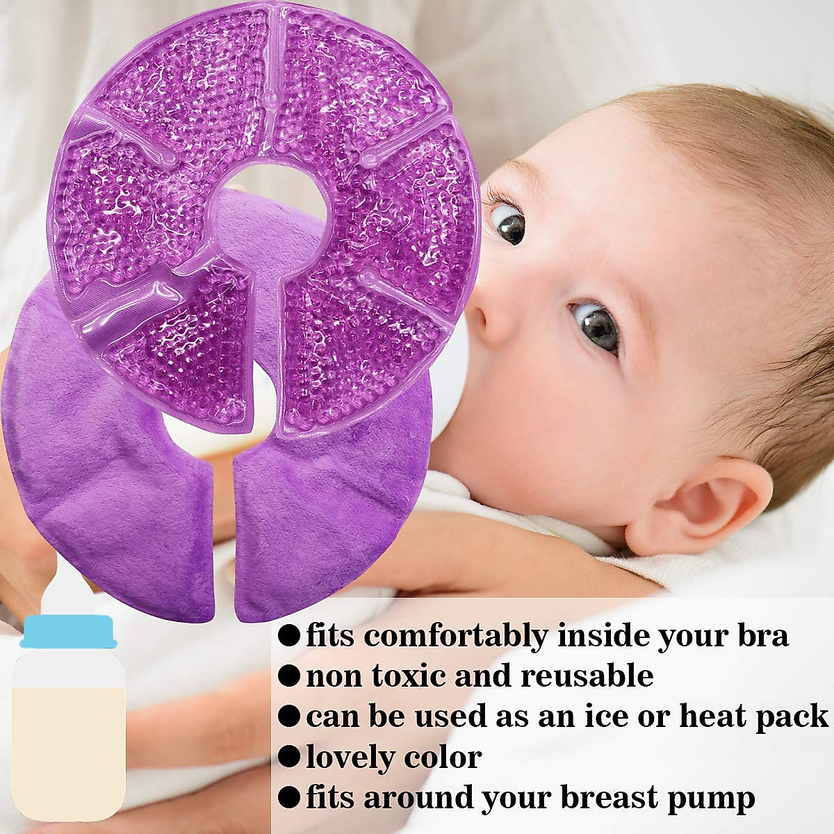 Breast Therapy Pads Breast Ice Pack, Hot Cold Breastfeeding Gel Pads, Boost Milk Let-Down with Gel Bead (Purple)