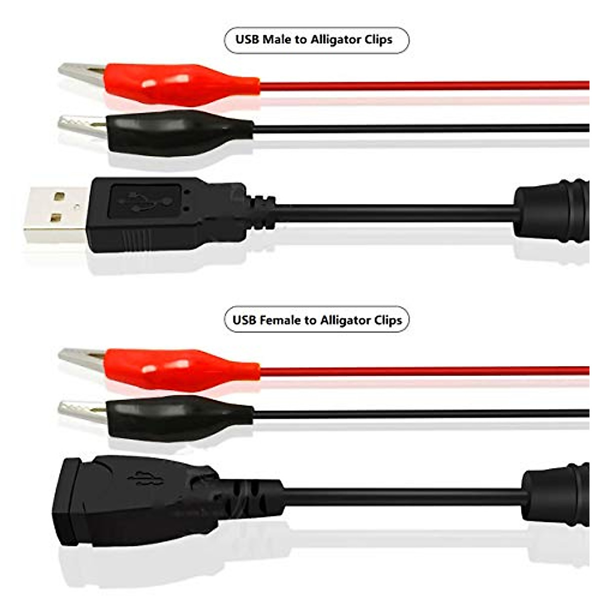 NOYITO Alligator Clips to USB Female Test Lead 18AWG Red Black Wire Max 5A Current Cable Length 12 inches Compatible with USB Devices (Pack of 2) (Alligator Clips to USB Female)