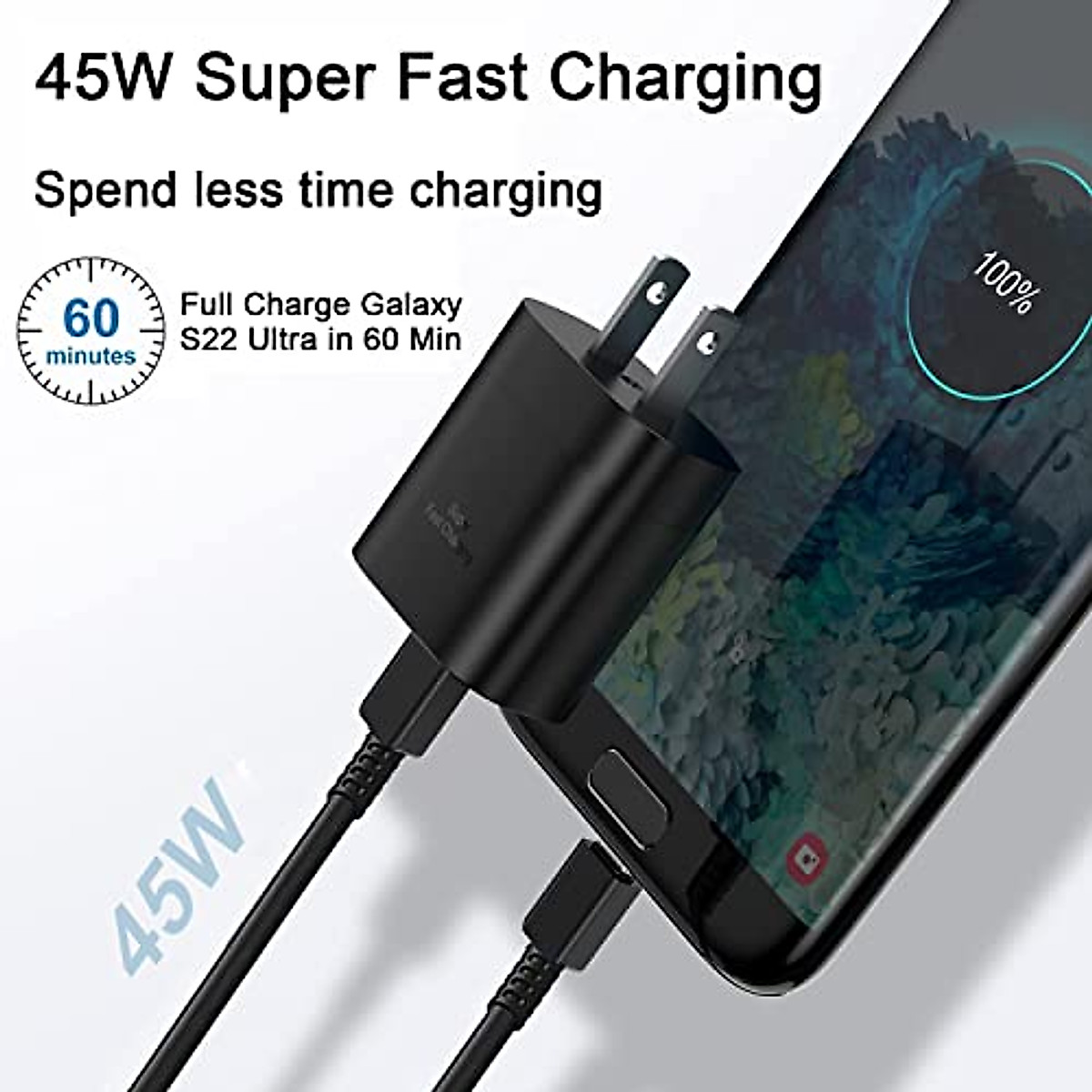 Super Fast Charger 45W USB C Charger for Samsung Galaxy S22 Ultra / S22+ / S22 / S21 / Note 10 + / Note 20 / S21 Ultra / S20 / S20 Ultra/Z Fold 3 / Tab S7 / S7+ 45W Charger
