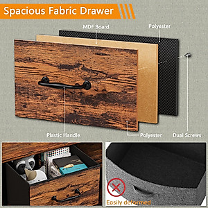 Furnulem Bedroom Dresser TV Stand with 8 Drawers, Long Chest of Drawers with Power Outlets Wood Desk Top - for Closet, Living Room Wide Storage Fabric Bins, Industrial Furniture (Rustic Brown)